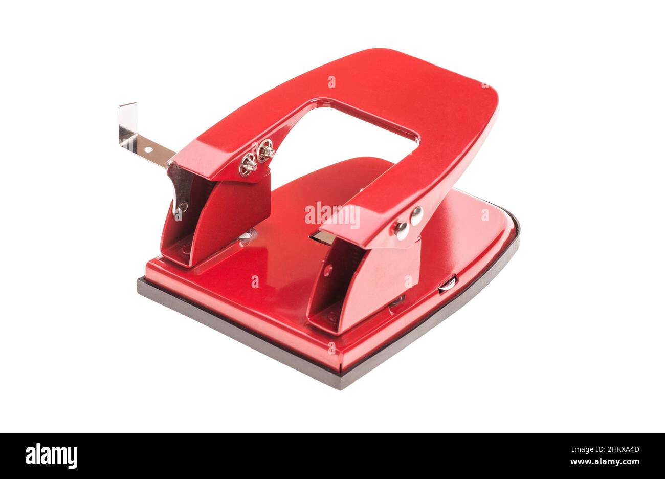 Red office hole puncher. Isolated on a white background Stock Photo - Alamy