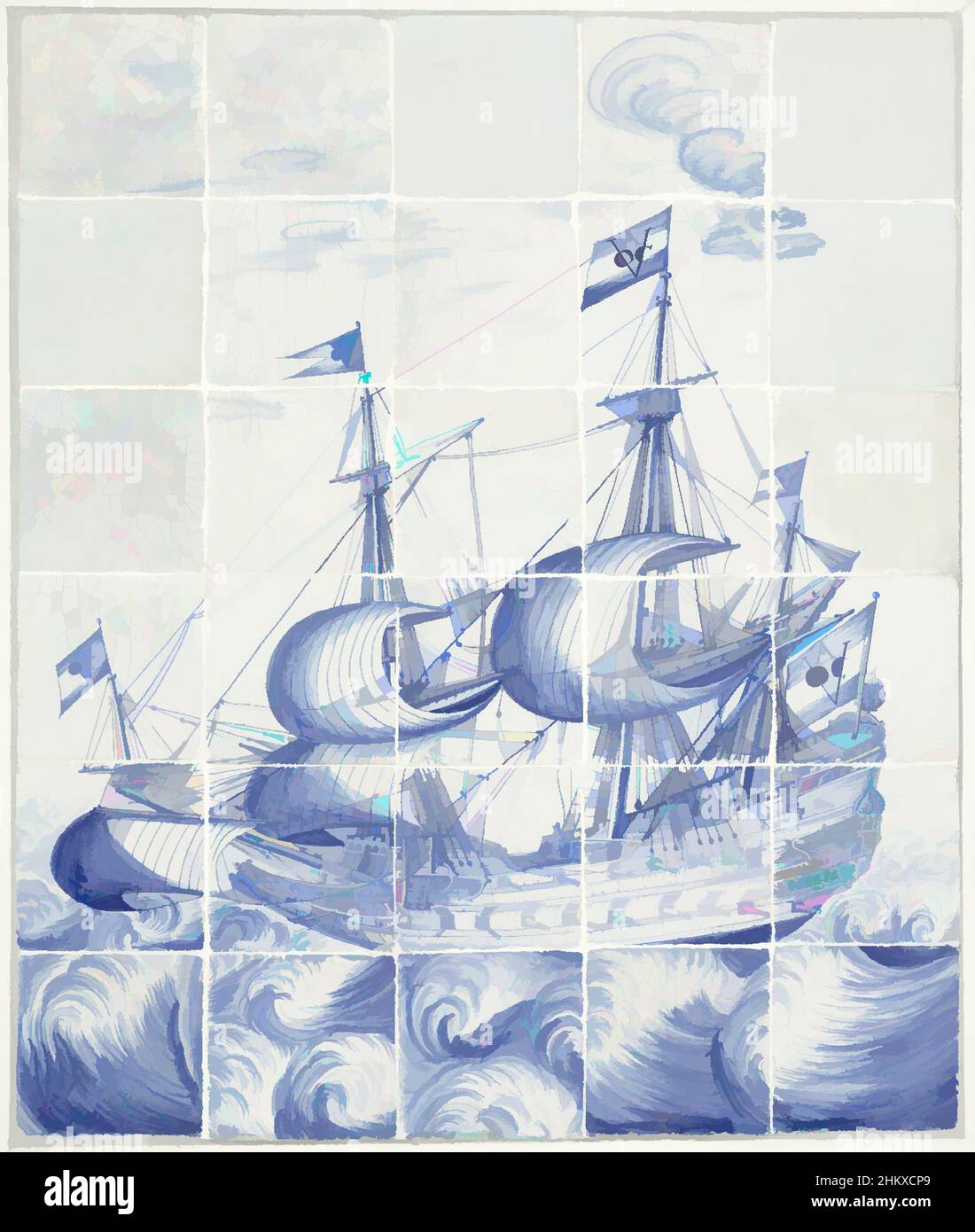 Art inspired by Tile tableau with ship, with on the flags VOC A, Tile ...