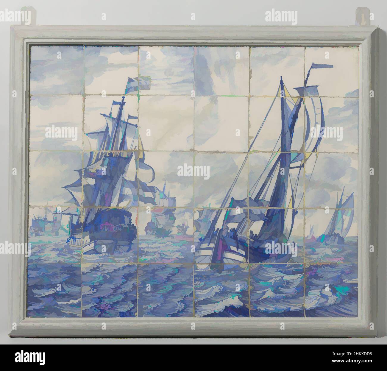 Art inspired by Tile tableau with seascape, Tile tableau of 30 tiles (6 ...