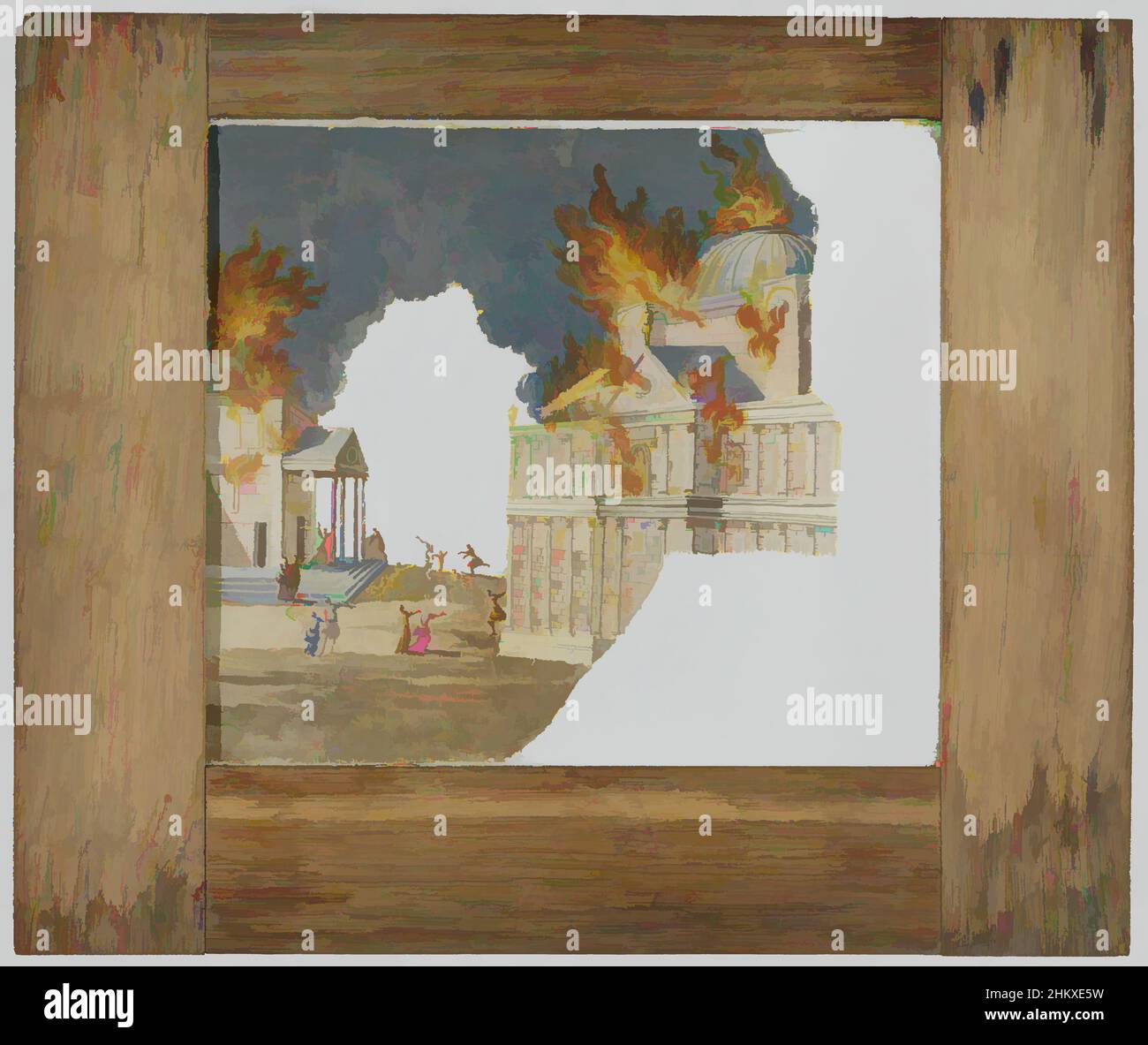 Art inspired by Two burning classical buildings, Left and right burning ...