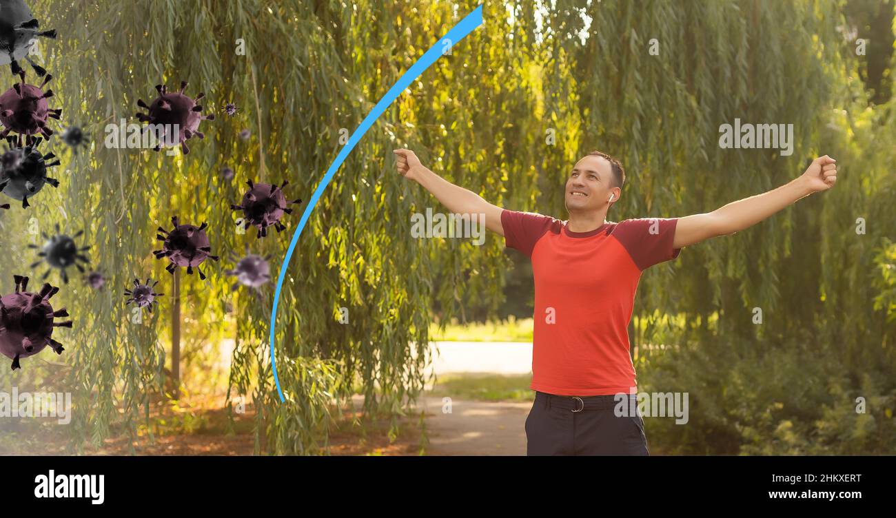 Stronger immunity - better disease resistance. Man surrounded by ...