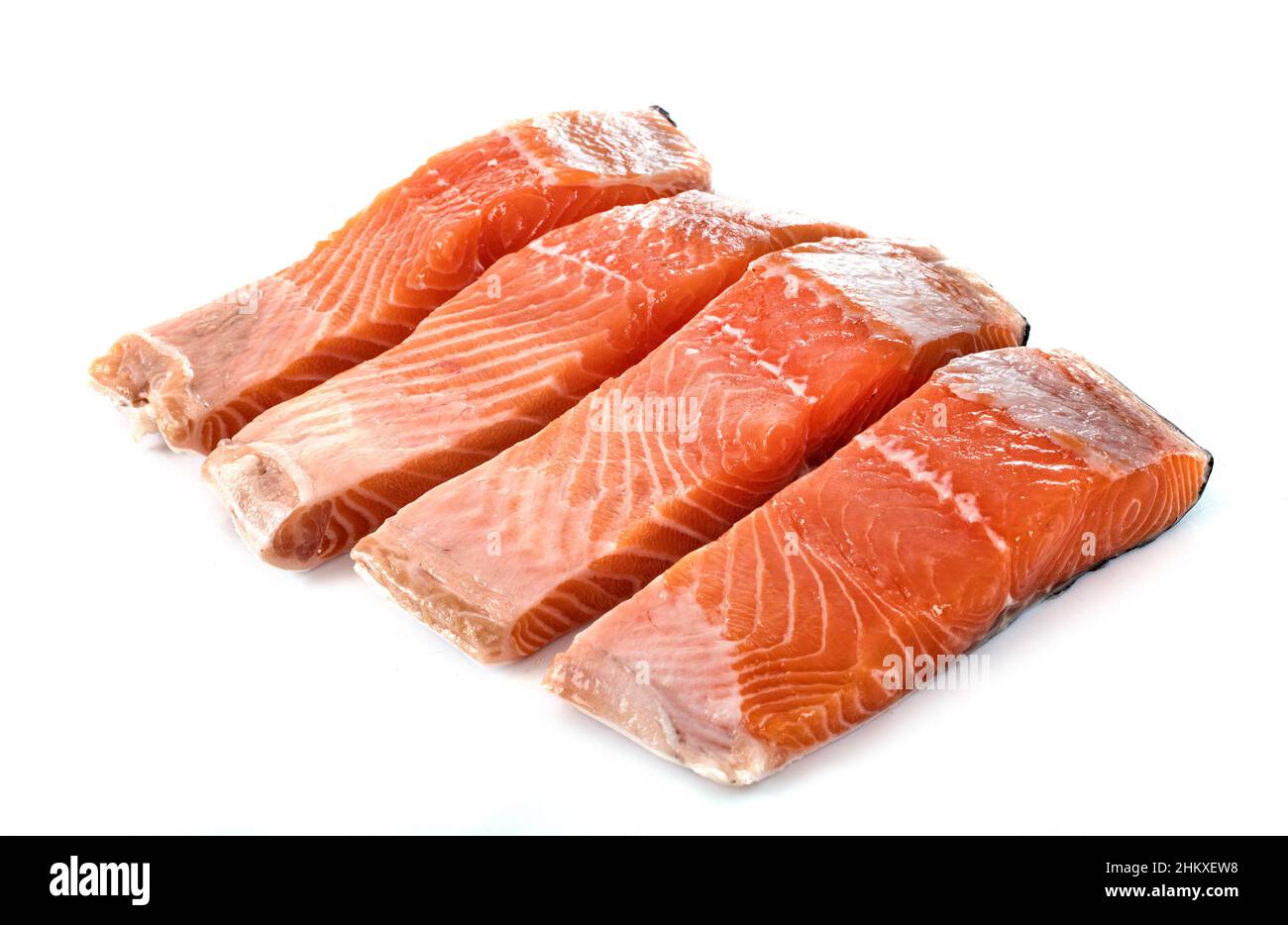 steak of salmon in front of white background Stock Photo - Alamy