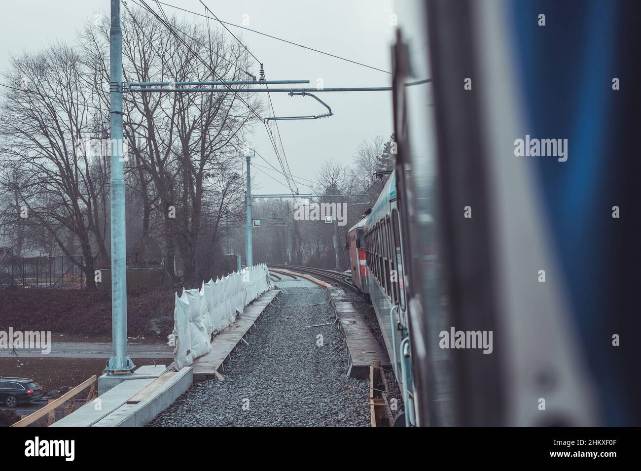 Working on railway tracks. Construction site on second rail track in a ...