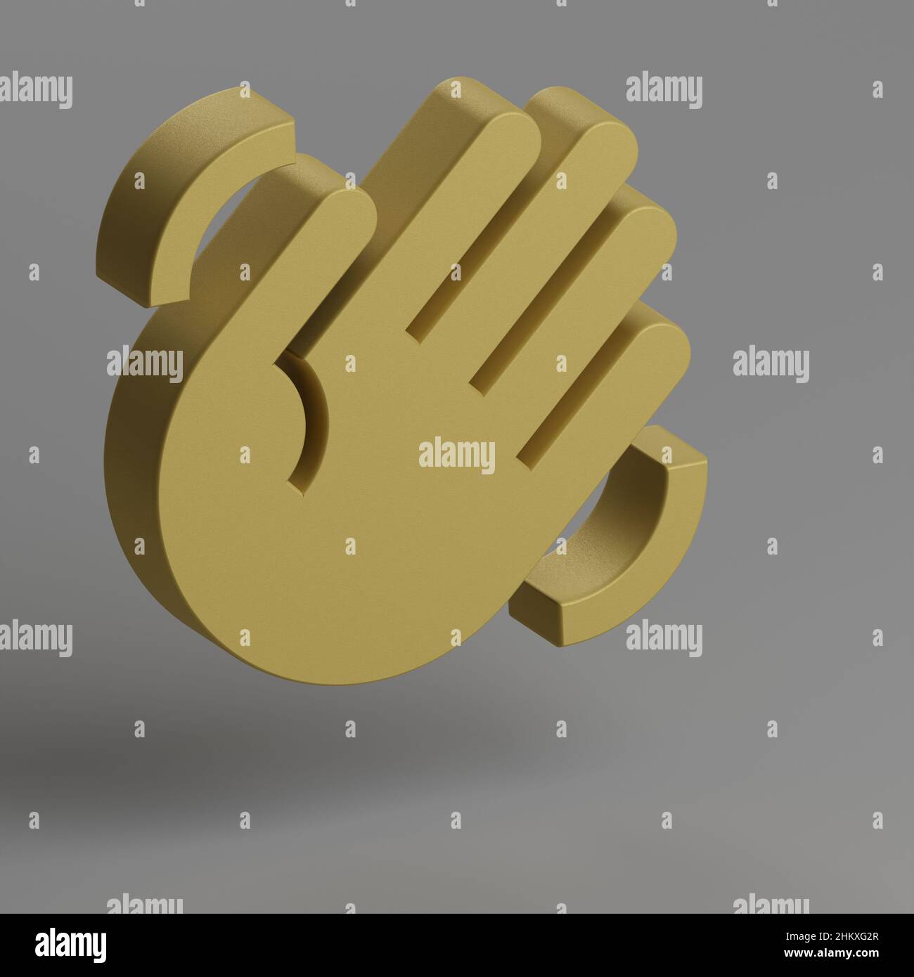 Waving Hand icon. Yellow symbol social icons on gray background. 3d ...
