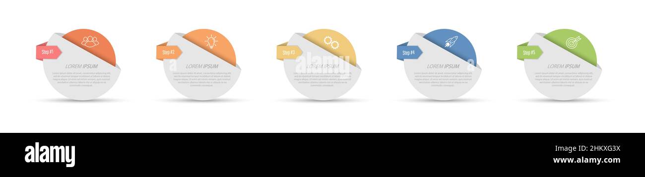 5 stages of development, improvement or training. Infographics with ...