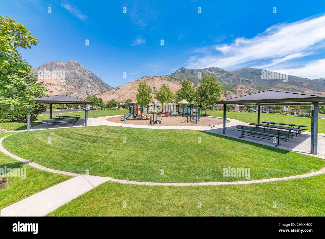 Public park at Utah Valley with playground in the middle Stock Photo ...