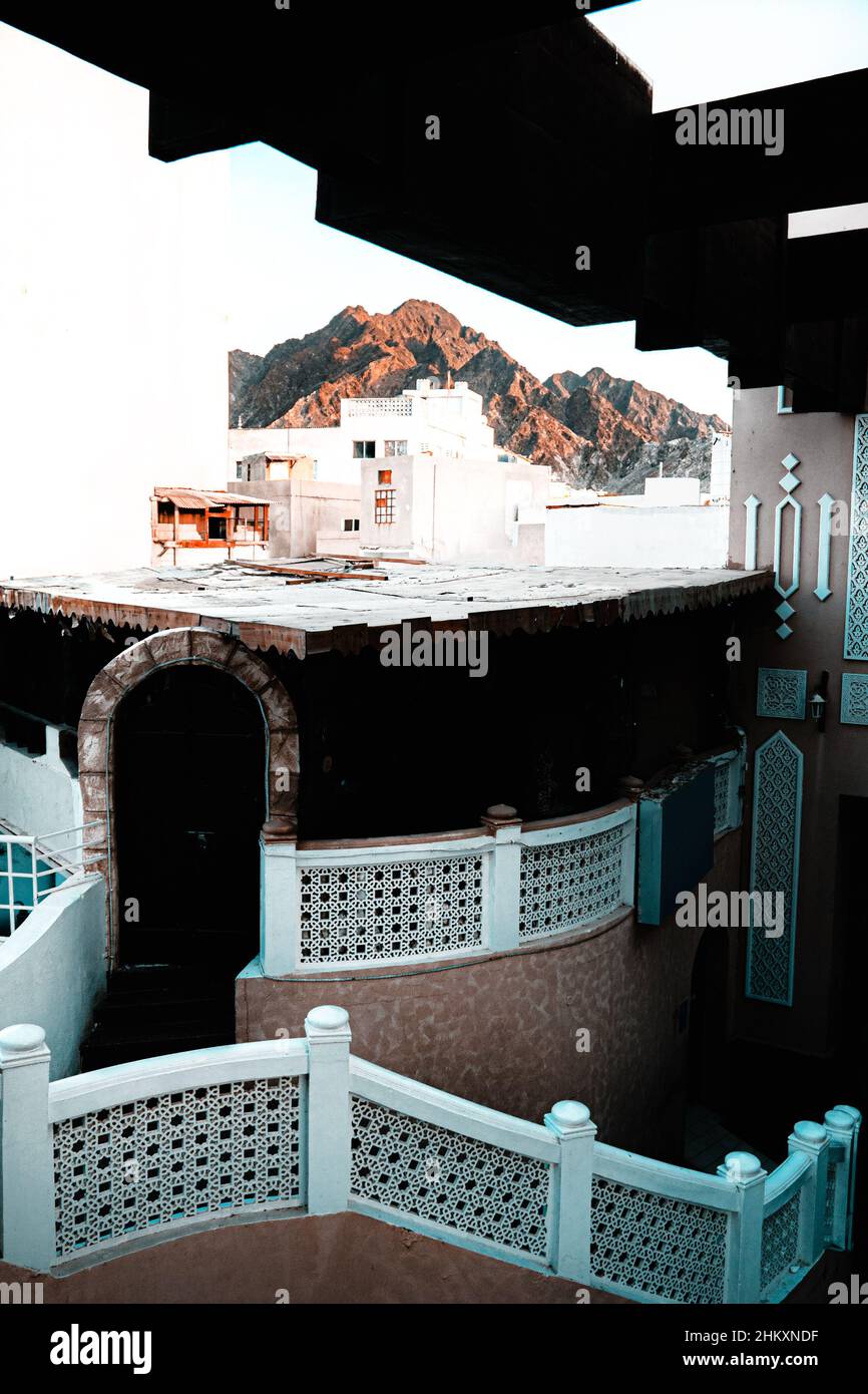 View through a traditional Omani fort courtyard in Oman Muscat Stock ...