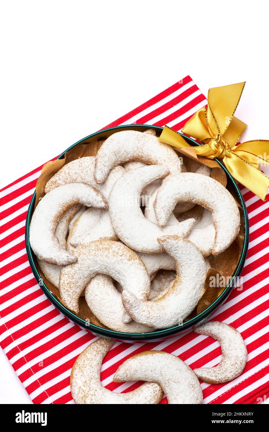 Round Gift box full of Traditional German or Austrian Vanillekipferl ...