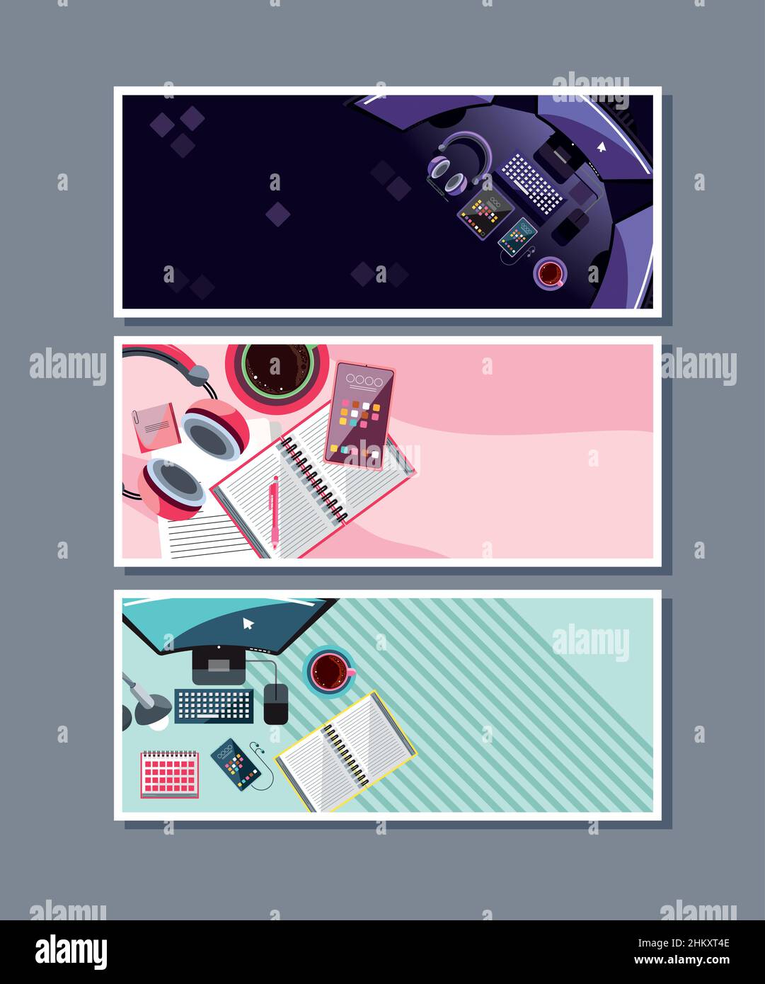 Flat lay view office Stock Vector Images - Alamy