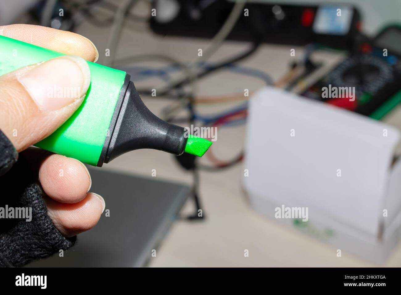 Hand writing with marker on blackboard close up Stock Photo - Alamy