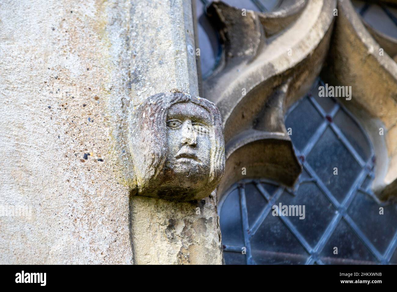 Weathered stone carved corbel head, Thrandeston church, Suffolk ...