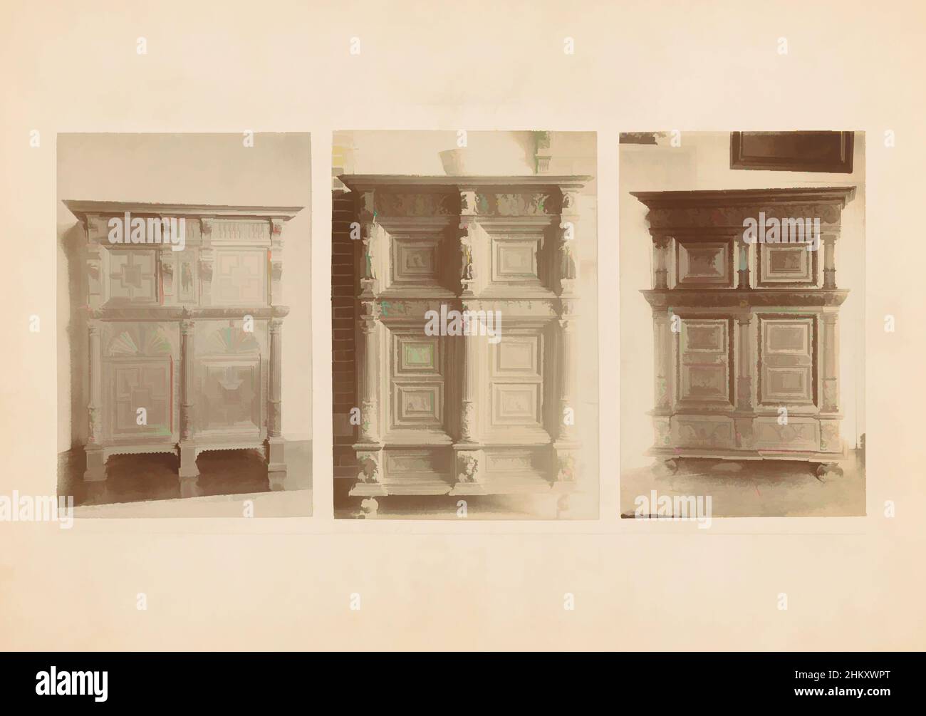 Art inspired by View of three oak cabinets, Left an oak cabinet with ...