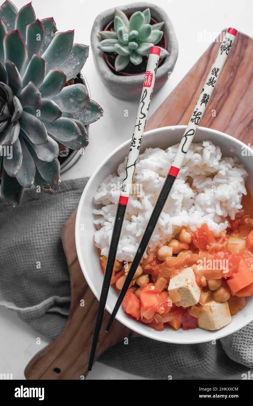 Vertical shot of Chinese food made with rice and veggies Stock Photo ...