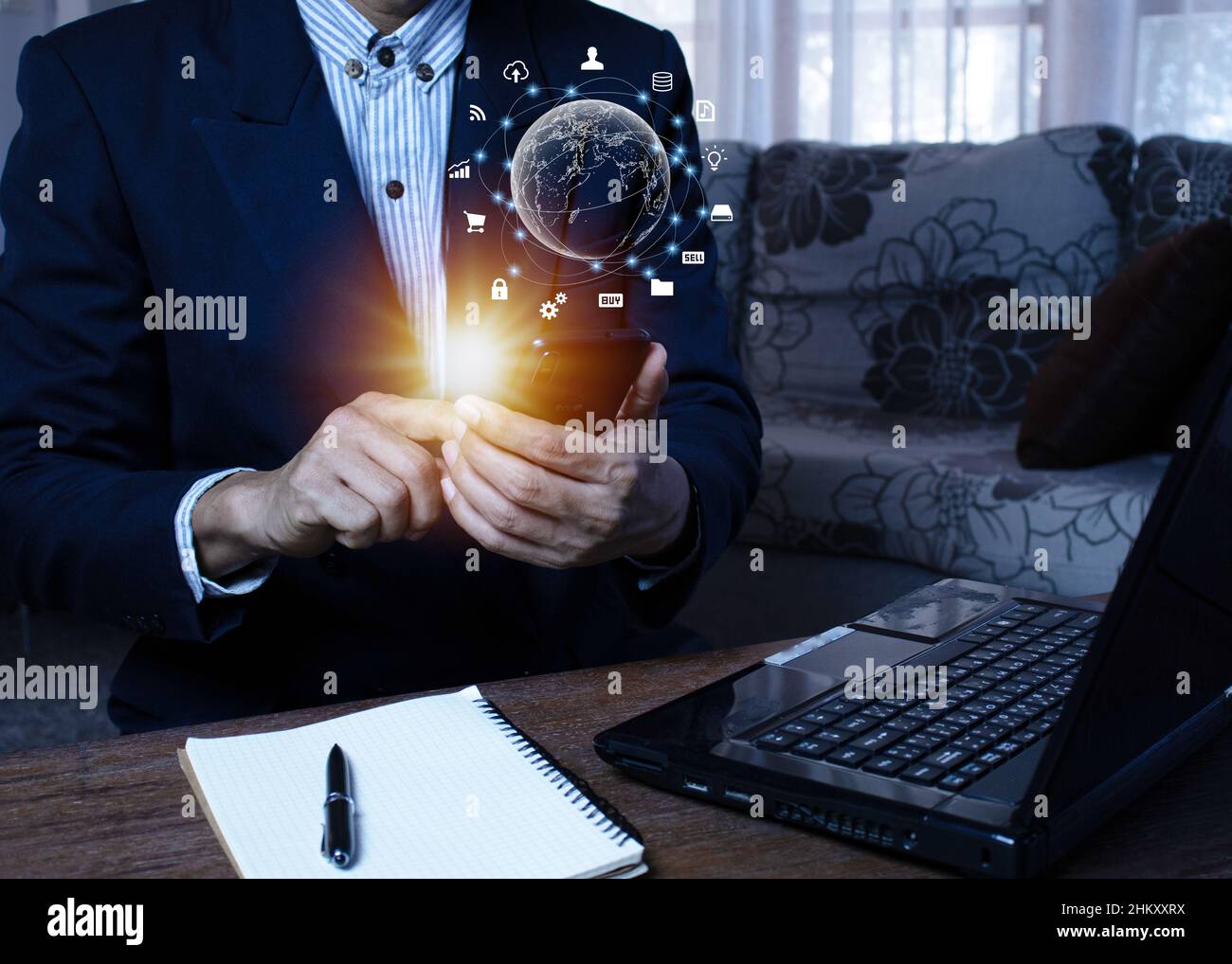 Businessmen use Internet connection technology and digital marketing ...