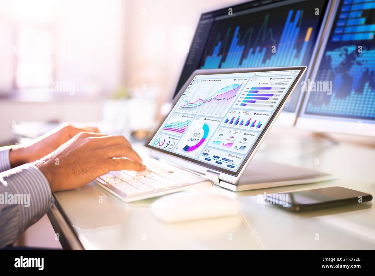 Financial Business Analytics Data Dashboard. Analyst Man Stock Photo ...