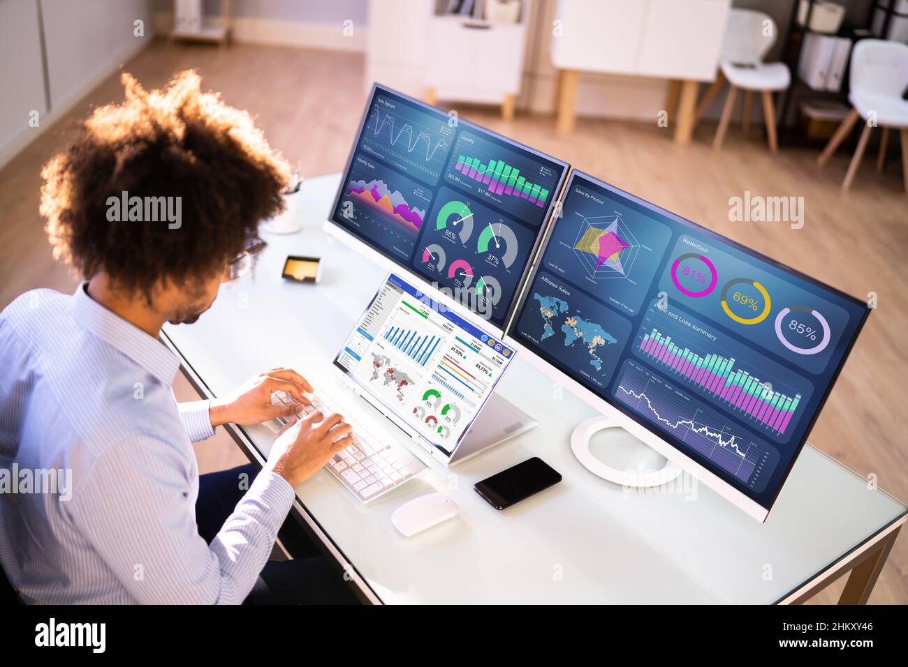 Financial Business Analytics Data Dashboard. Analyst Man Stock Photo ...