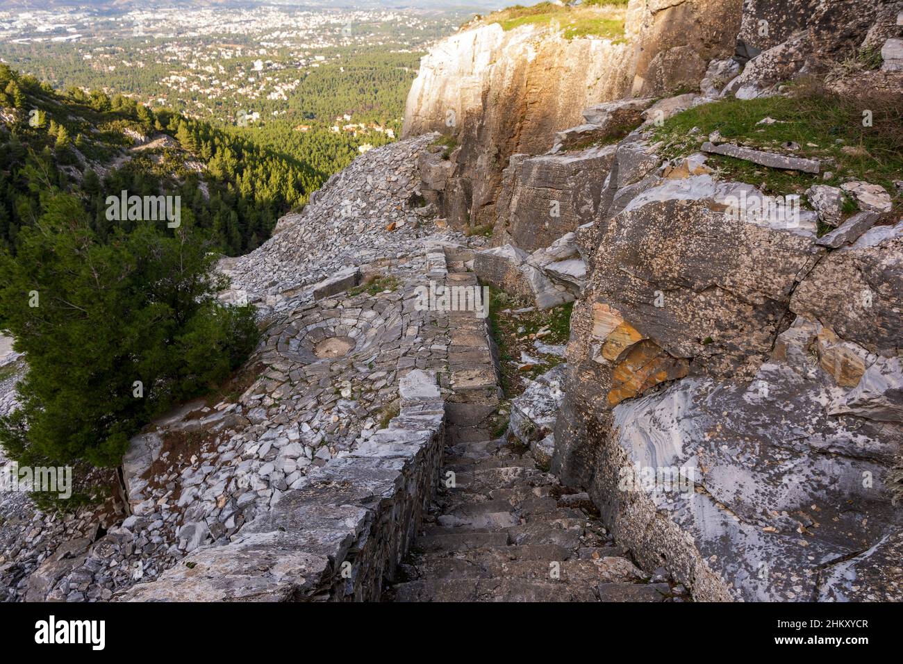Part of the abandoned Penteli marble quarry in Attika, Greece. Penteli is a mountain, 18 km ...