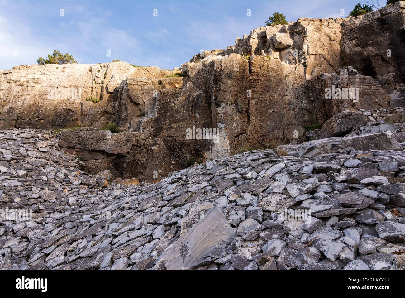 Part of the abandoned Penteli marble quarry in Attika, Greece. Penteli is a mountain, 18 km ...