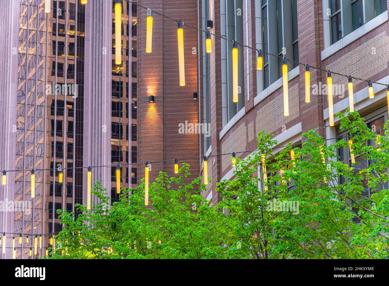 String lights above the street at Salt Lake City downtown in Utah Stock ...