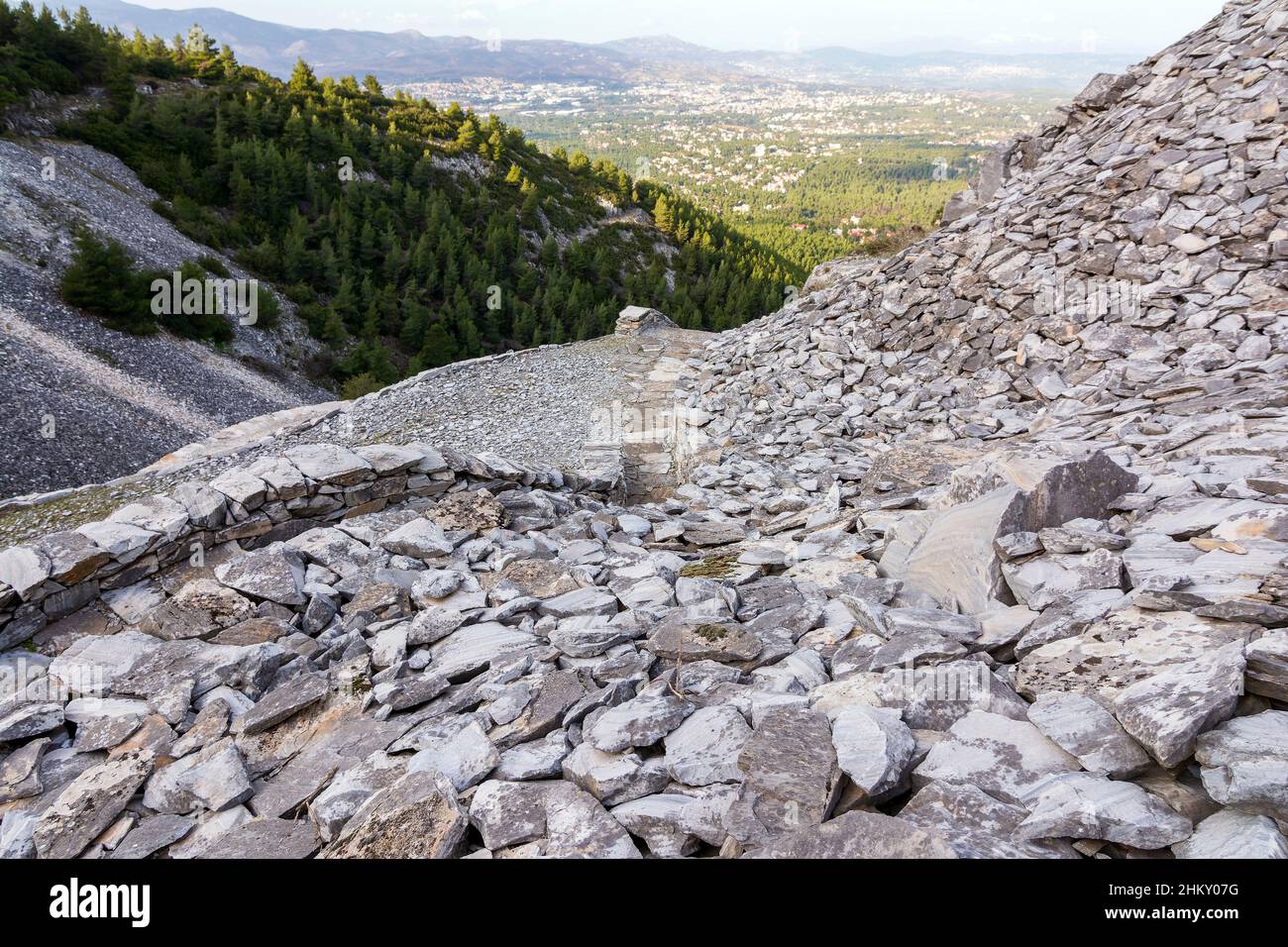 Part of the abandoned Penteli marble quarry in Attika, Greece. Penteli is a mountain, 18 km ...