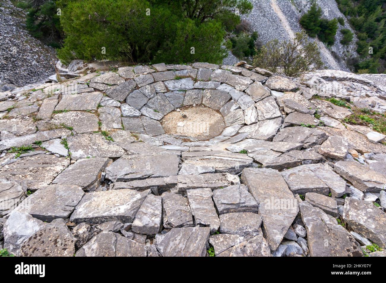 Part of the abandoned Penteli marble quarry in Attika, Greece. Penteli ...