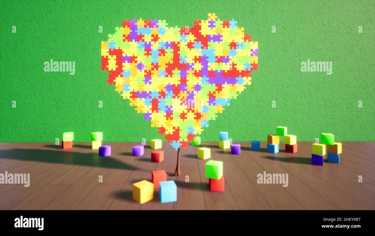 World Autism Awareness Day heart puzzle Medical concept 3d render Stock ...