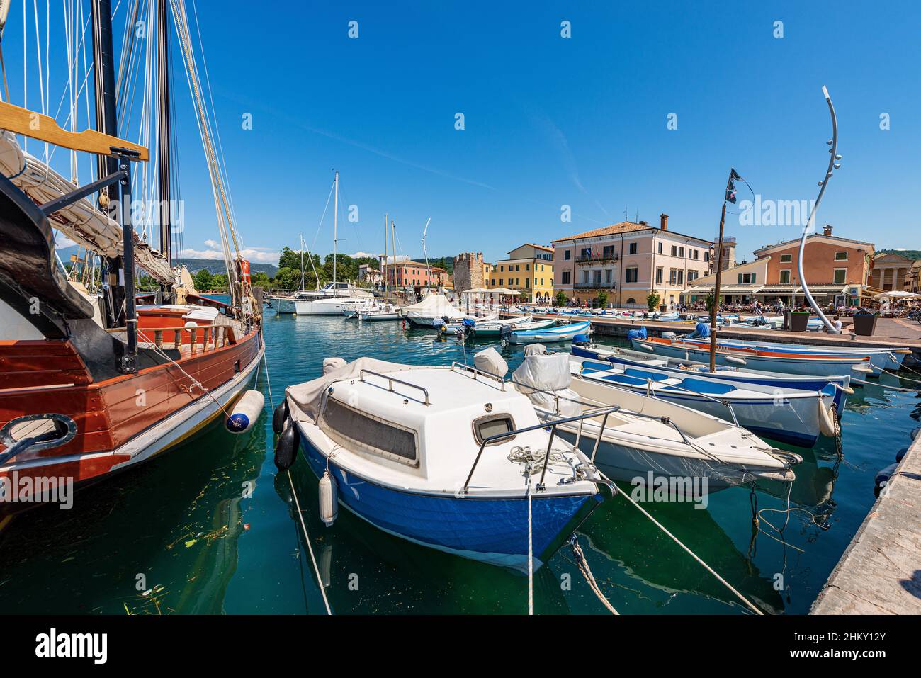 Port of the village of Bardolino with recreational boats moored ...