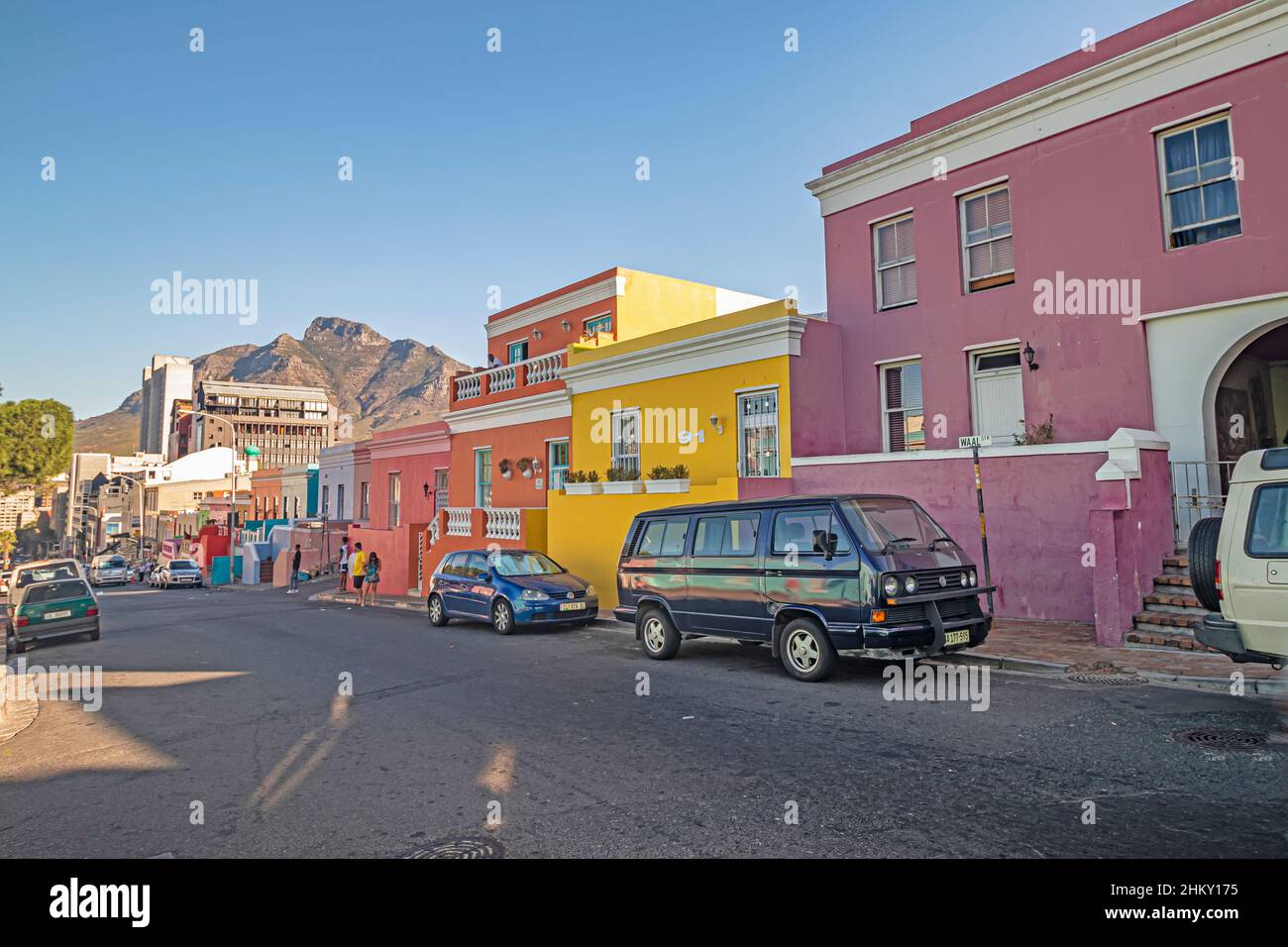 A street with colourful homes at Bo-Kaap district in Cape Town, South ...