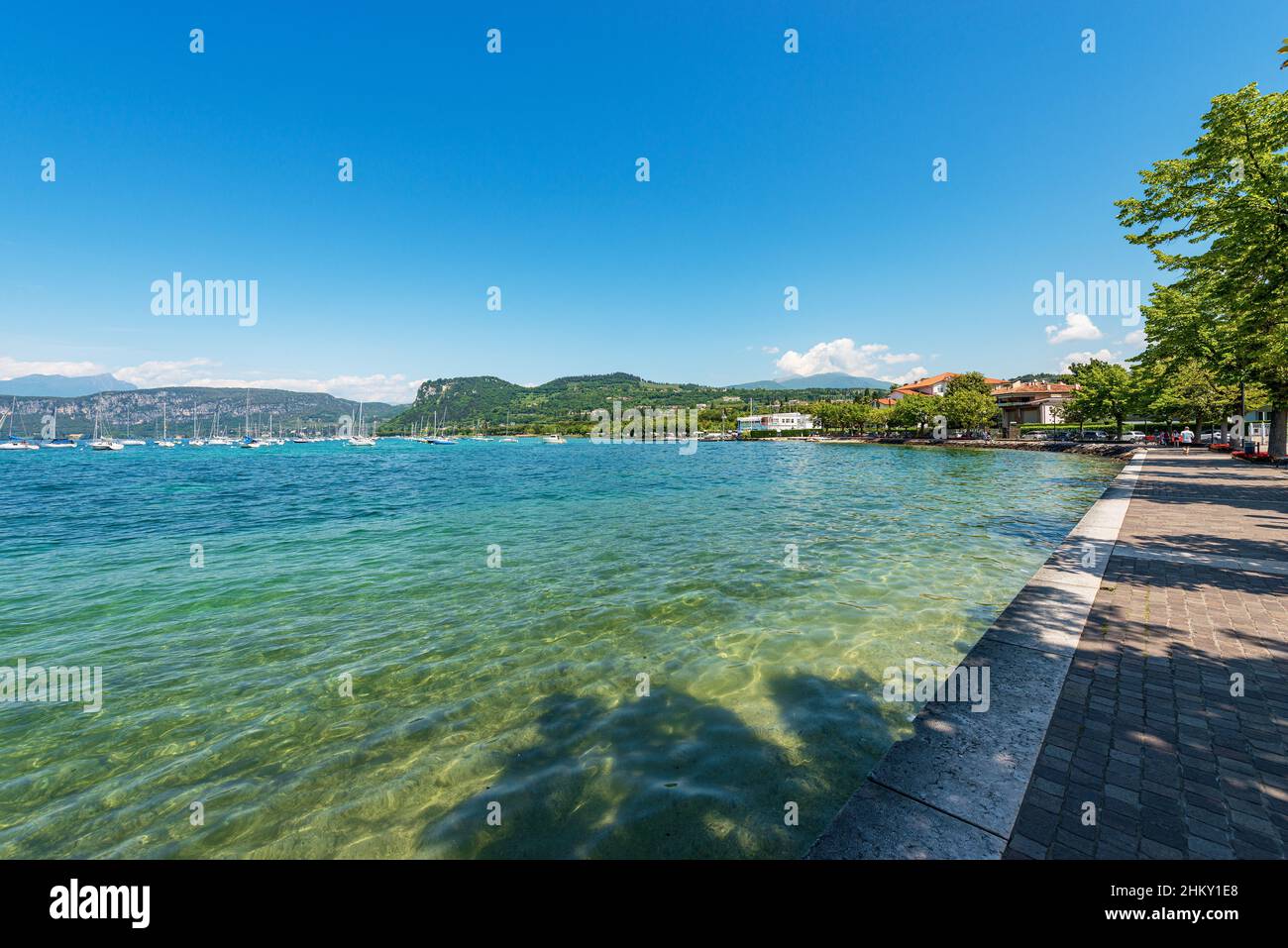 Lakefront of Lake Garda (Lago di Garda), beautiful bay in the small ...