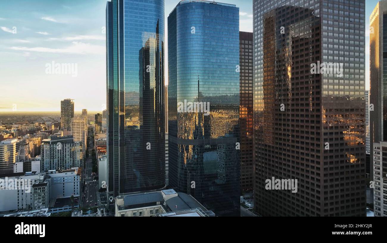 Los Angels city center. Los angeles aerial view, with drone. Los ...