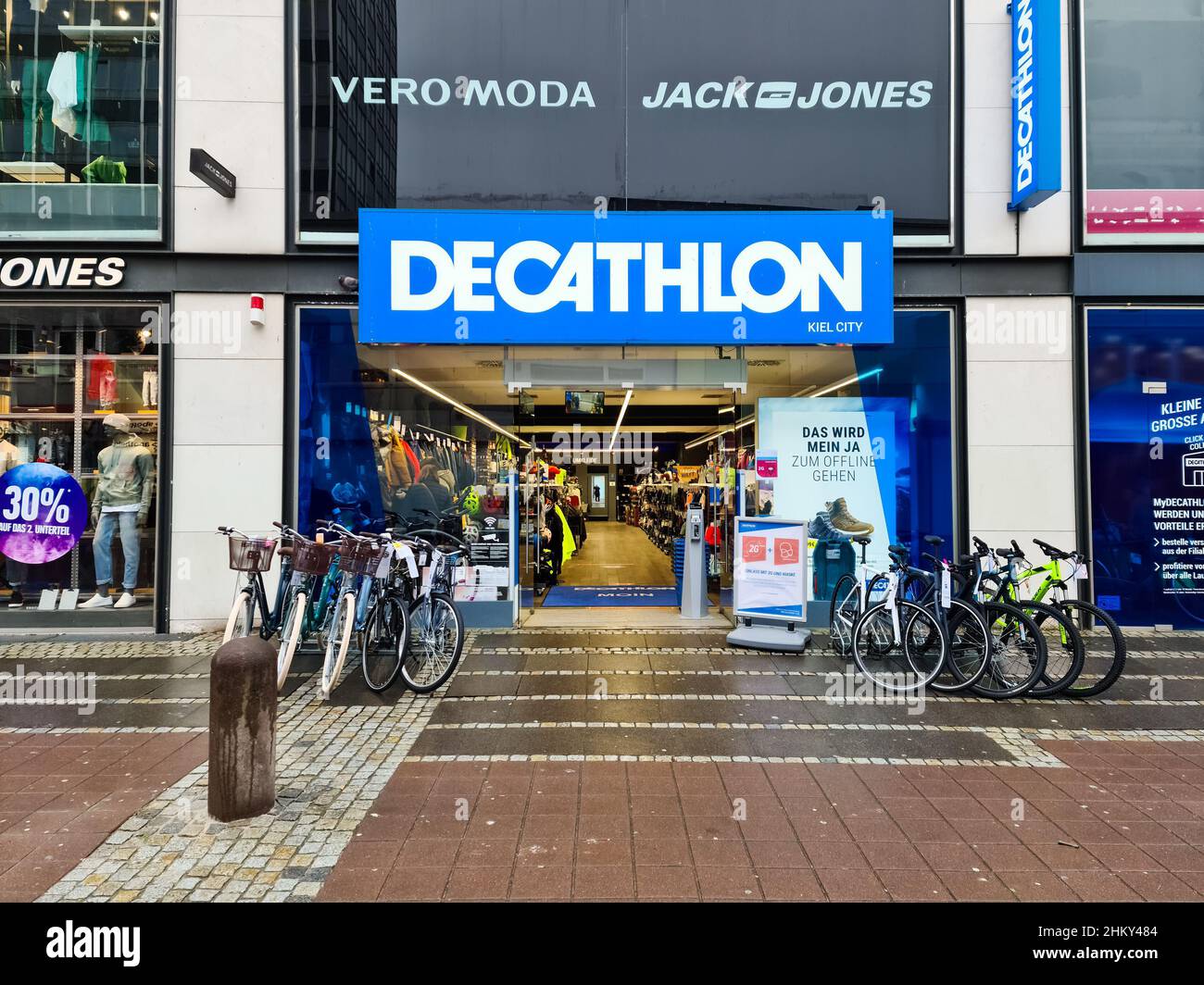 Entrance area of a branch of the Decathlon sporting goods shop Stock ...