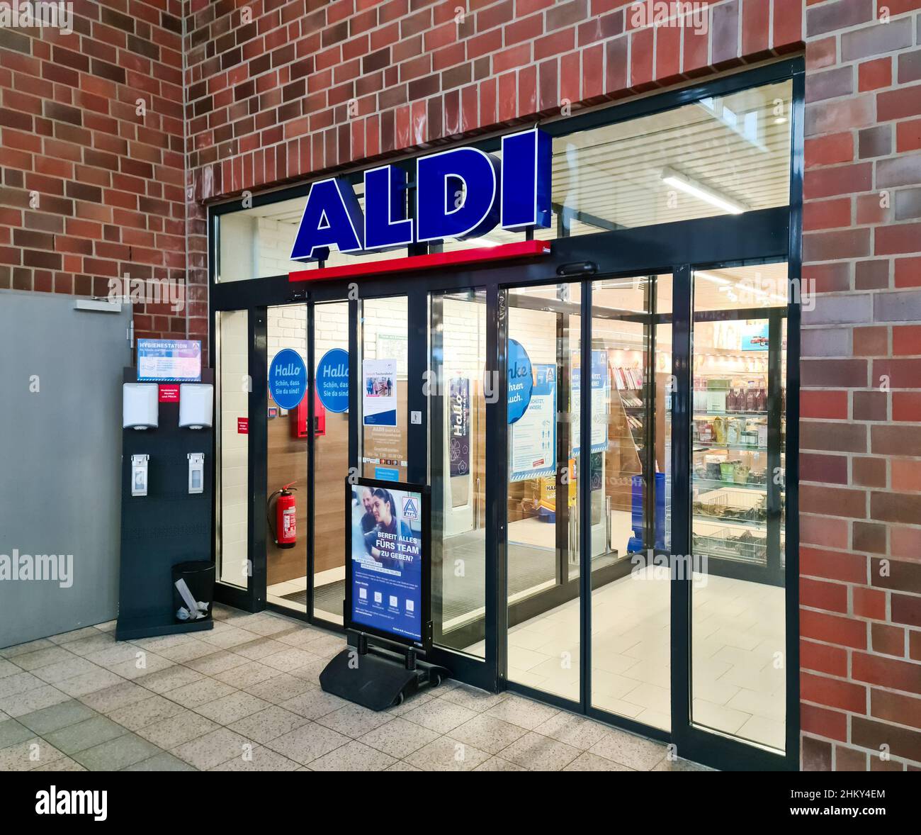 Entrance area of a branch of the discount chain Aldi Nord Stock Photo ...