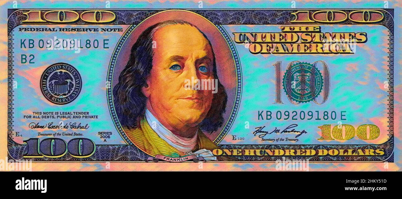 old colorized 100 dollar banknote for design purpose Stock Photo - Alamy