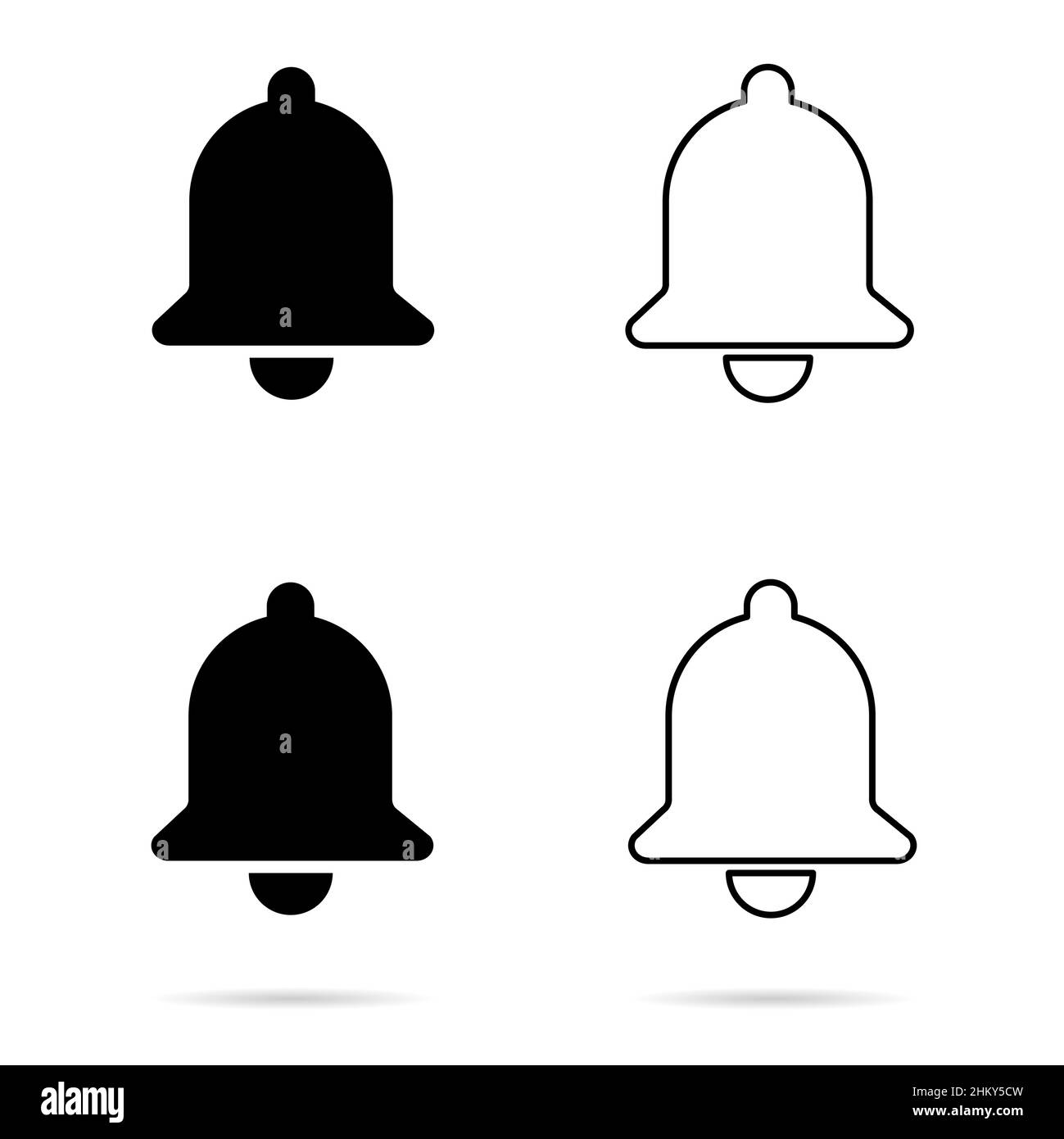 Set of bell alert icon isolated on white background, black alarm vector ...