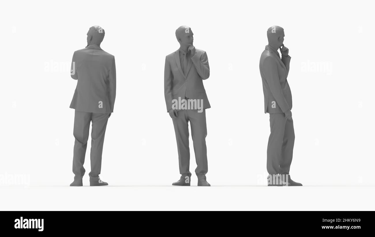 3D rendering of a casual business man front side and back view ...