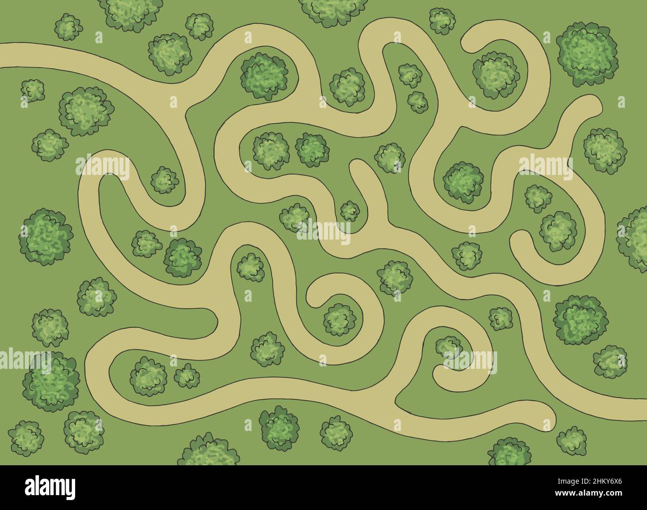Forest maze bush graphic color sketch top aerial view illustration ...
