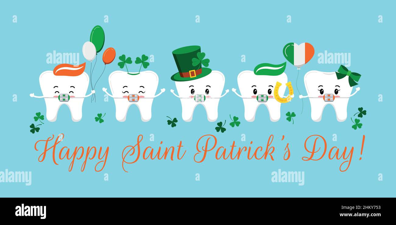 St Patrick day teeth dental braces on dentistry greeting card Stock ...
