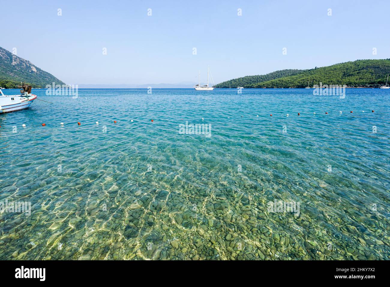 Spectacular sea view of Akbuk Cove (bay) in Mugla Province in south ...