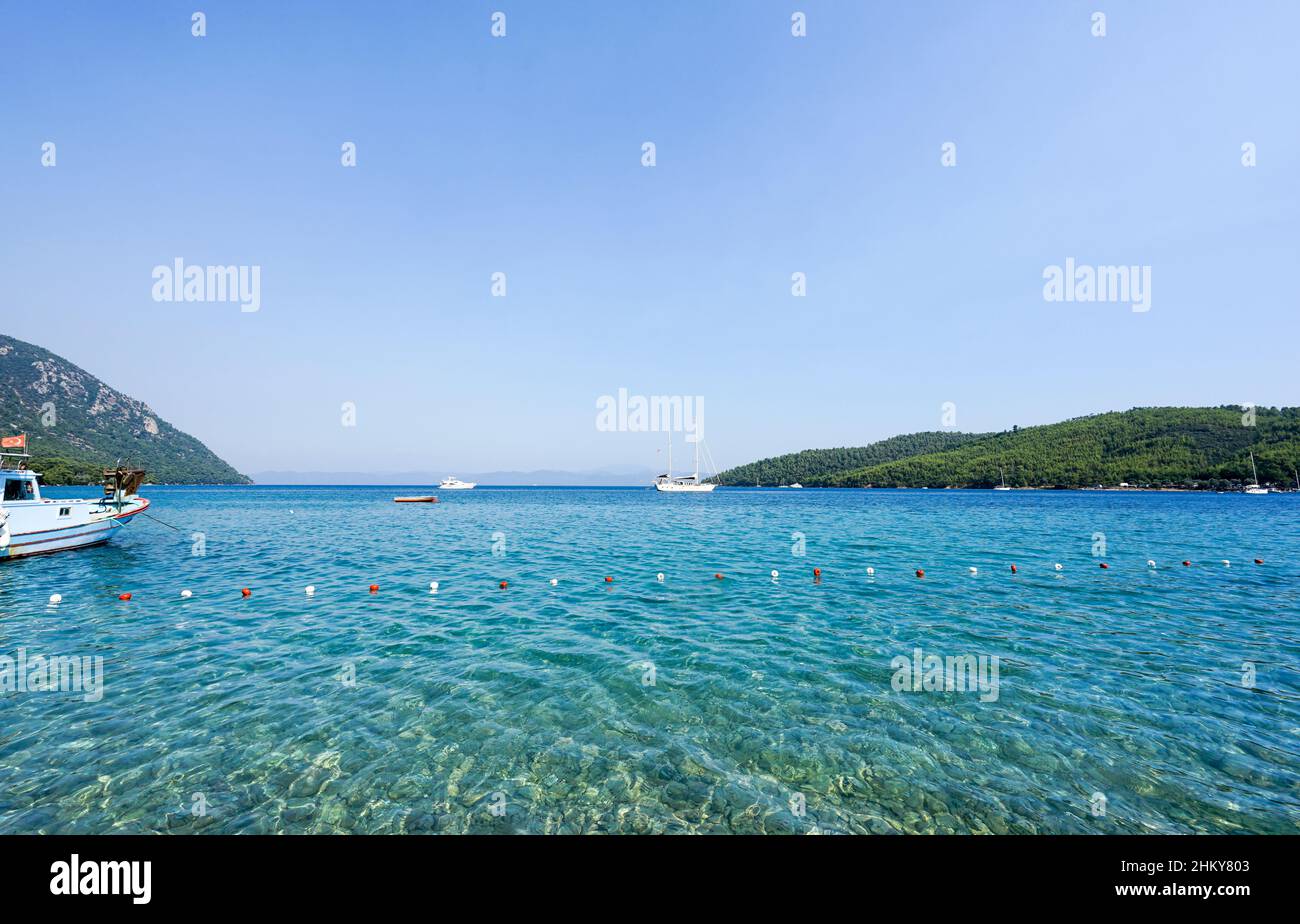 Spectacular sea view of Akbuk Cove (bay) in Mugla Province in south ...