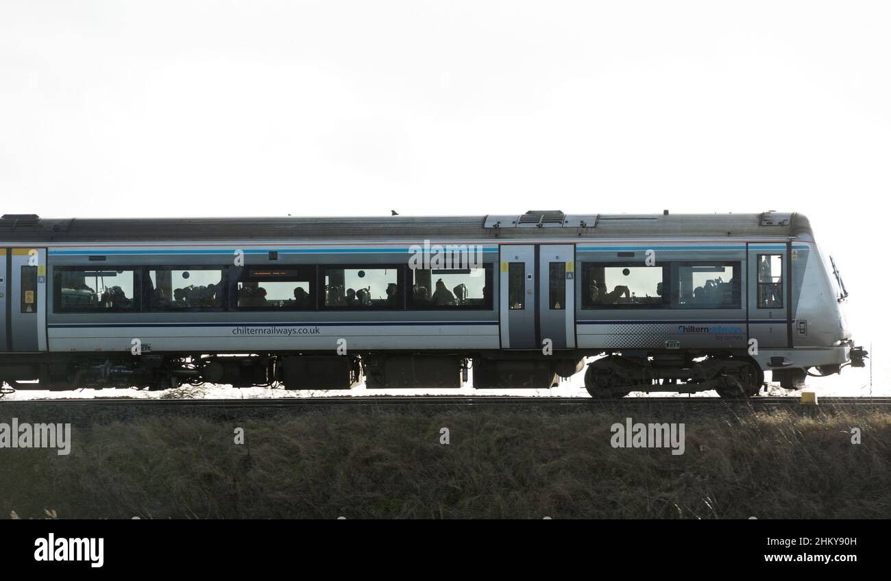 Chiltern Railways class 168 diesel train, side view, Warwickshire, UK ...