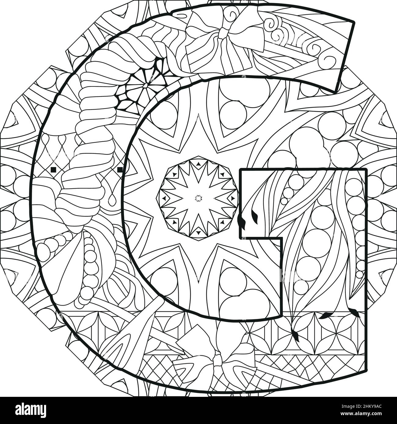 Zentangle stylized alphabet - letter G on mandala. Vector illustration ...