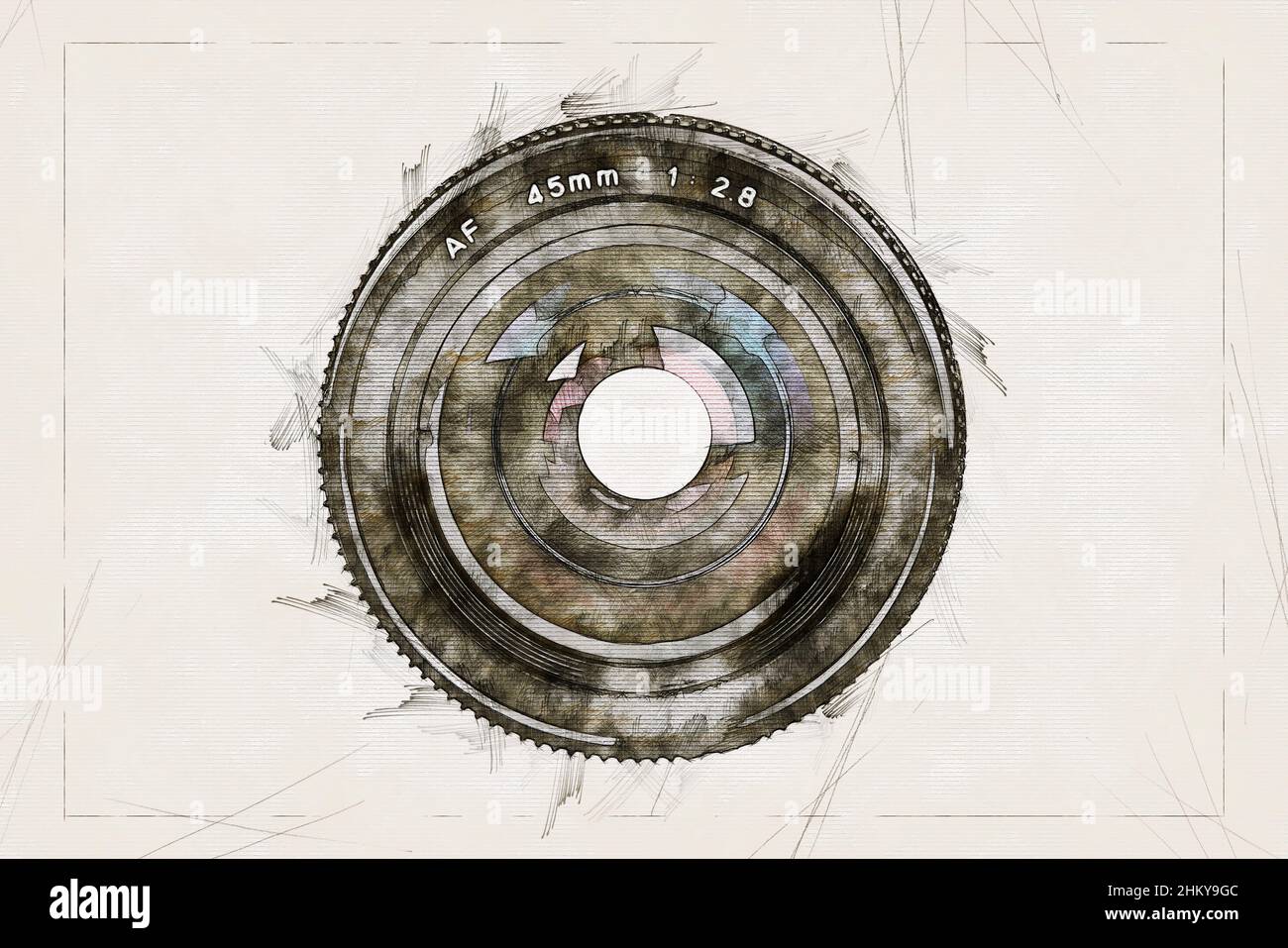 Illustration Sketch of a 45mm Reflex Camera lens from front. Studio ...