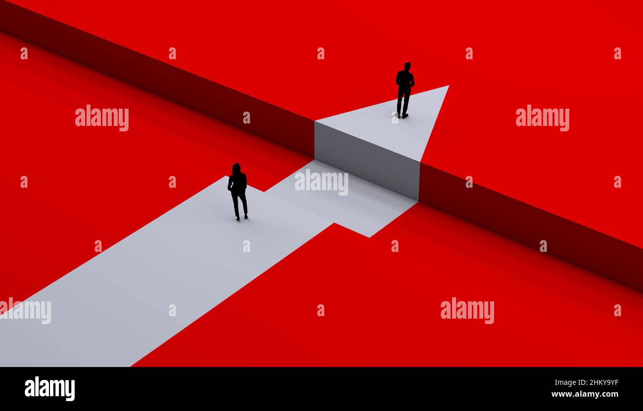 Social gap, gender difference. Man and woman career. Gap. Realizing ...