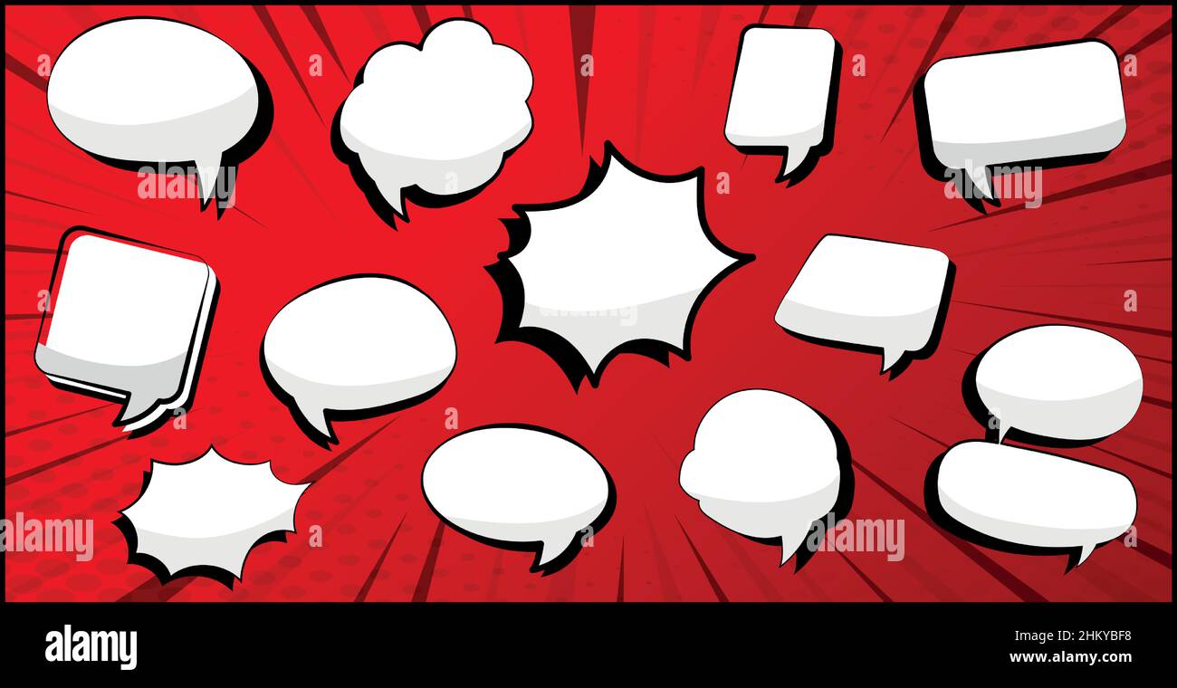 A selection of multicolored comic zoom backgrounds with elements ...