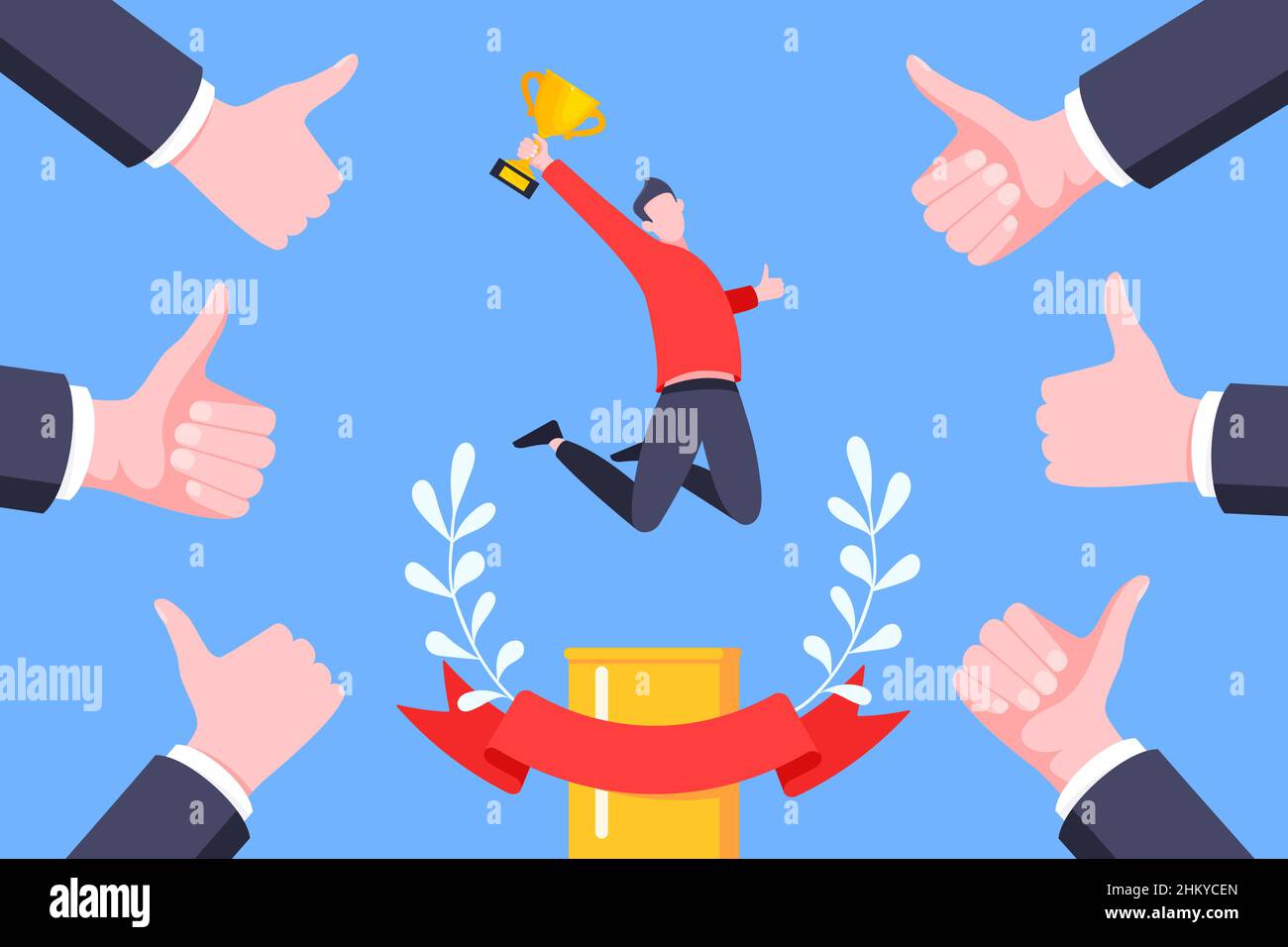 Best worker employee winner with trophy cup inside award ribbon and ...