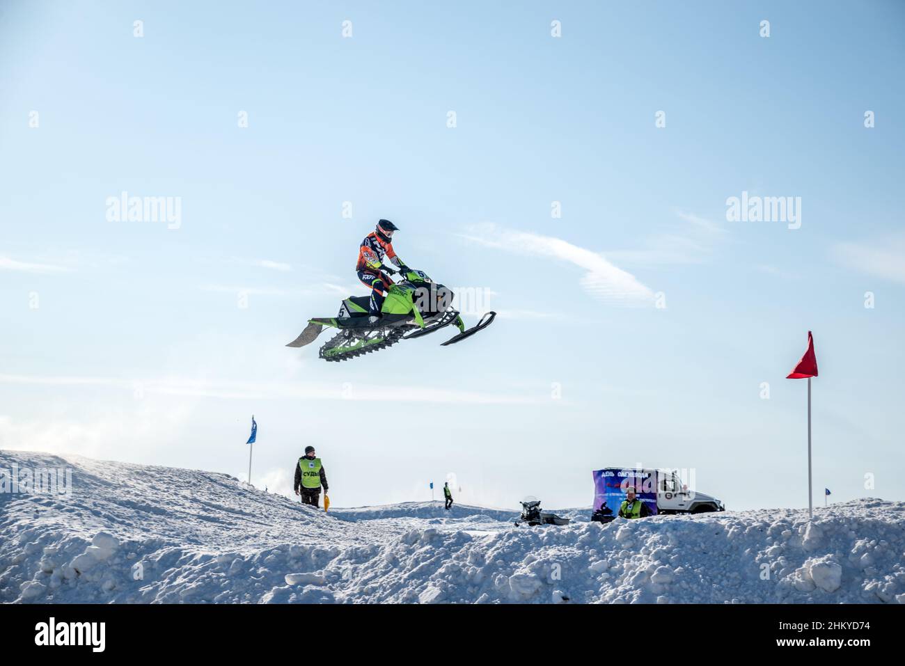 Snowmobile race at the Reindeer Herders Festival in Salekhard, Yamalo ...