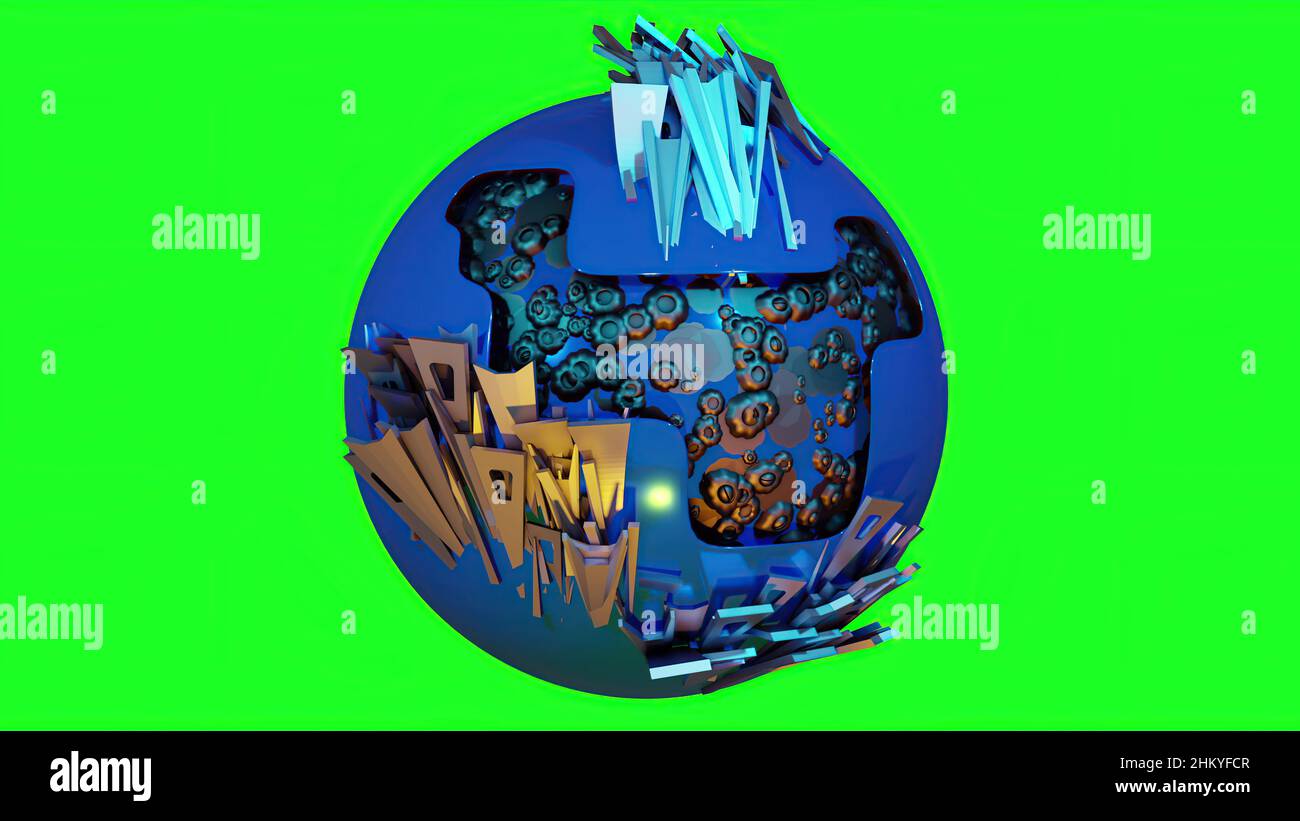 3d illustration - Sphere figure with silver metallic pipes on the green ...