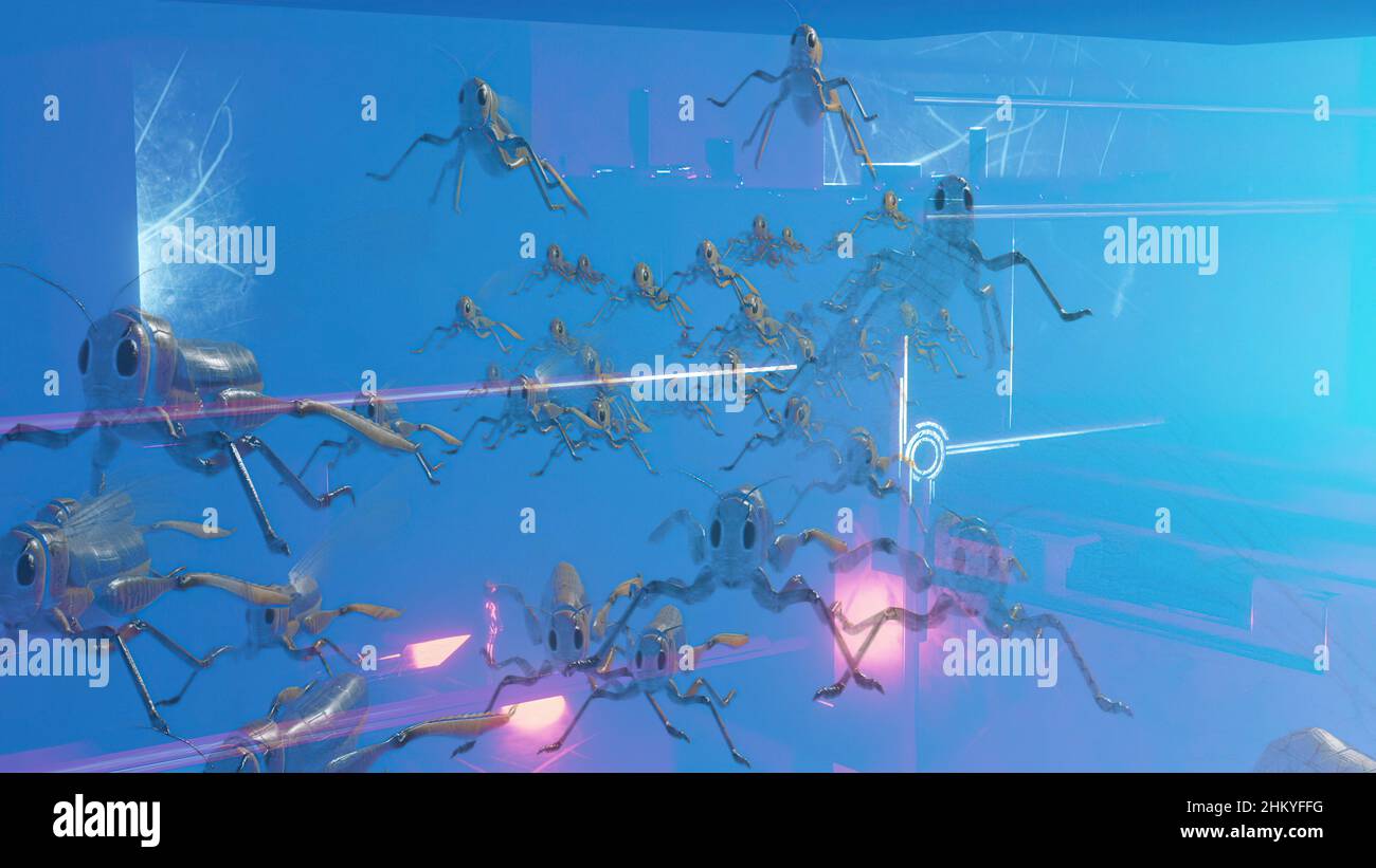 swarm of locusts in science fiction 3d illustration Stock Photo - Alamy