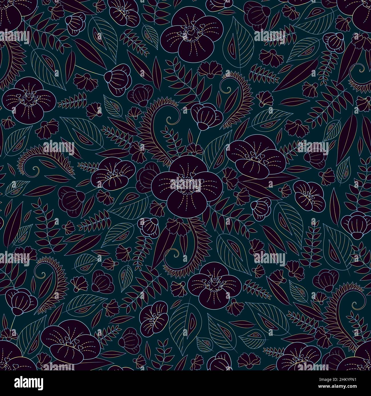 Floral seamless pattern in dark deep shades Stock Photo - Alamy