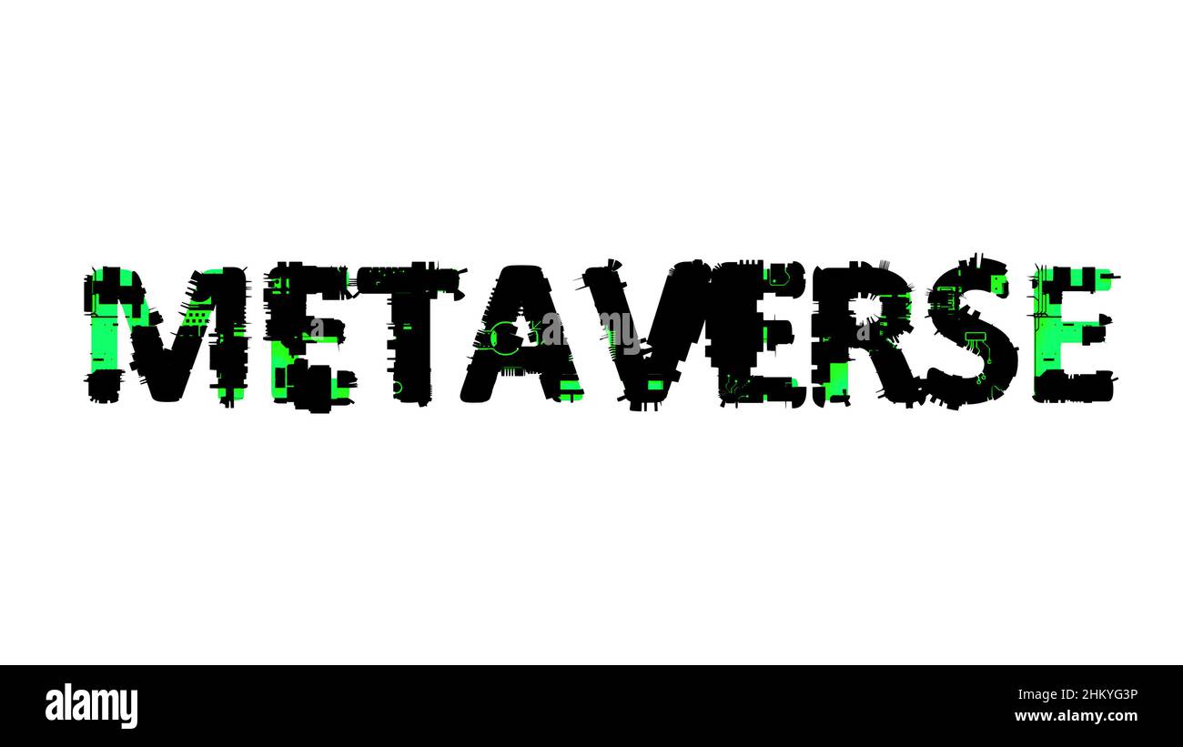 Metaverse black - green cybernetical digital text, isolated - object 3D ...